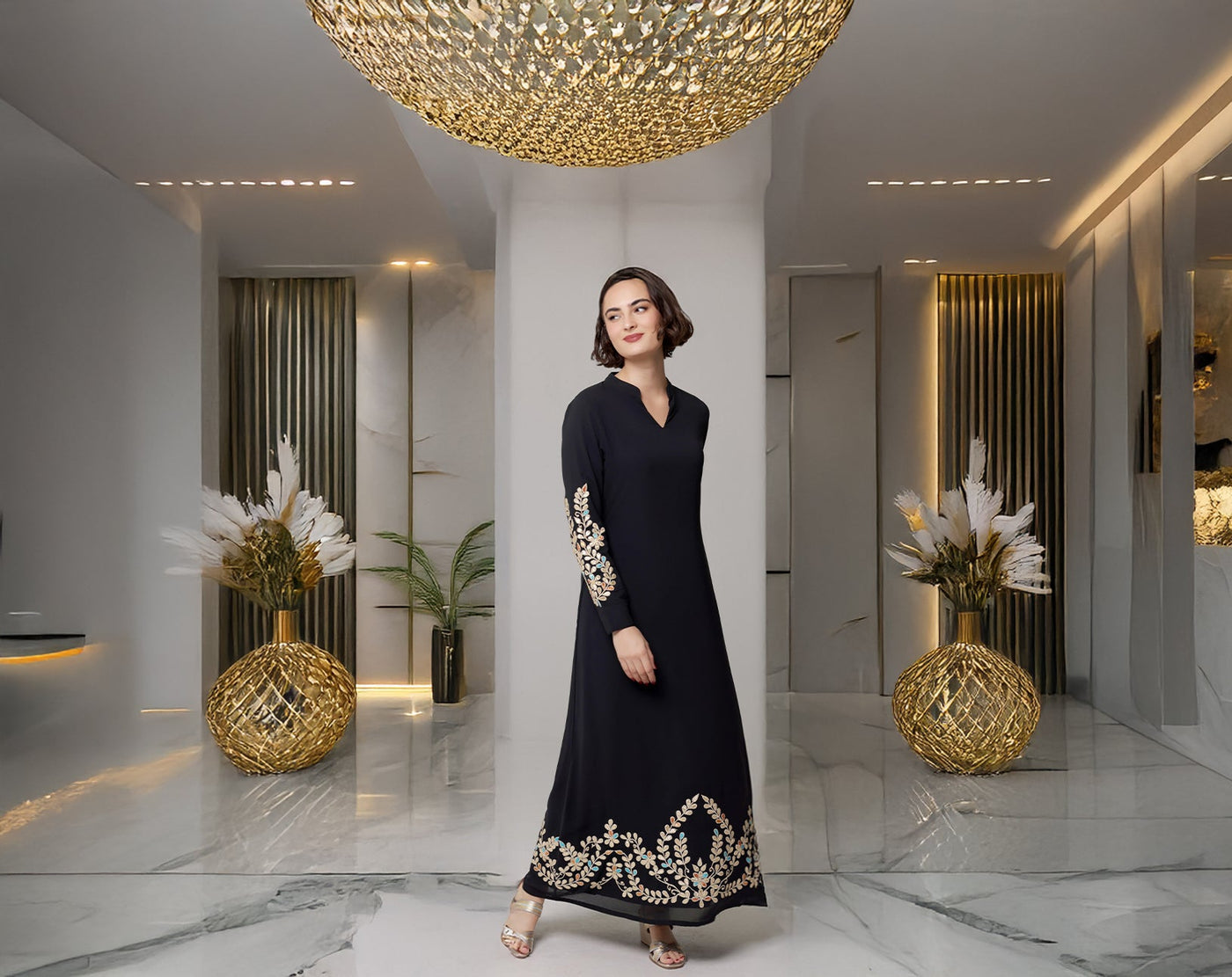 Zafira Embroidered Cotton Blend Modest Tunic - Black | Muslim Clothing ...