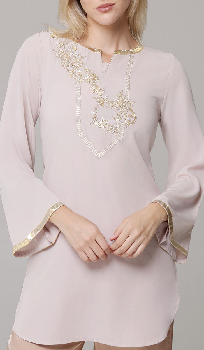 Ana Blush Pink Gold Embellished Modest Formal Tunic | Modest Muslim ...