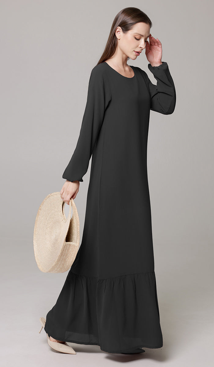 Batool Black Chiffon Modest Long Maxi Dress | Modest Muslim Dresses ...