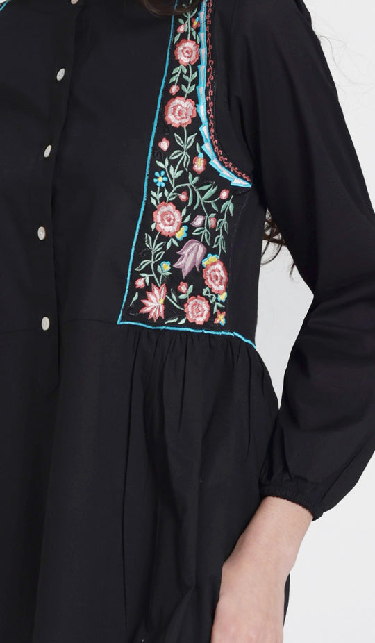 Marzo Embroidered Cotton Modest Tunic - Black | Muslim Clothing ...