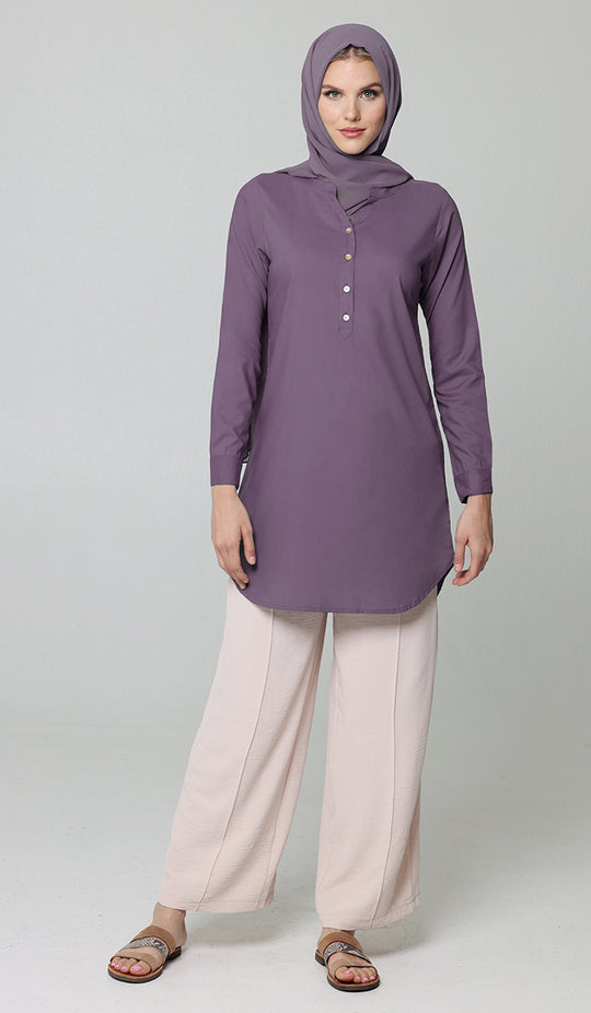 Modest Long Dusty Violet mostly Cotton Popover Tunic | Islamic Clothing ...