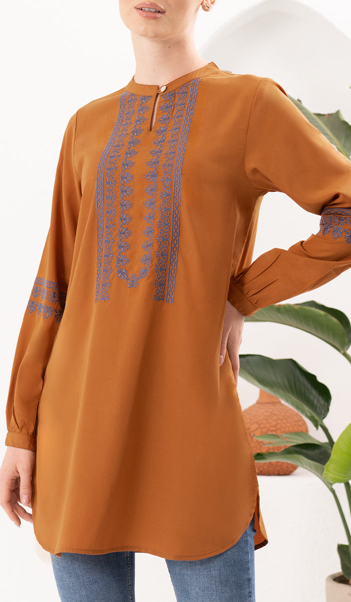 Razia Embroidered Modest Tunic - Saffron | Muslim Clothing | Artizara ...
