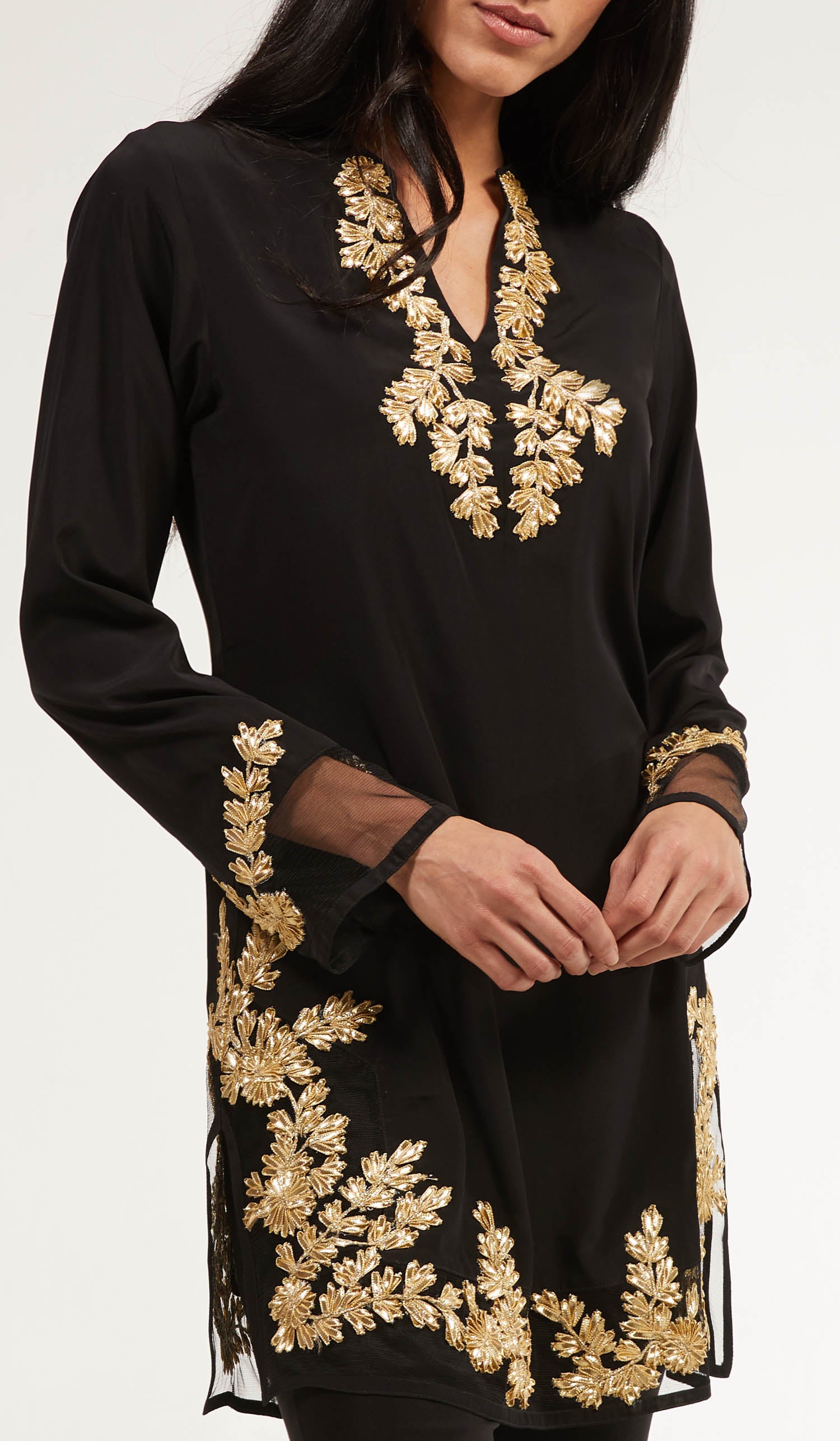 Black & Gold Embroidered Moroccan Long Modest Tunic | Hijab Fashion ...