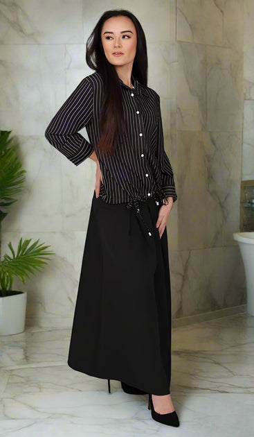 Parvin Black Pinstripe Buttondown Dress Shirt | Modest Islamic Clothing ...