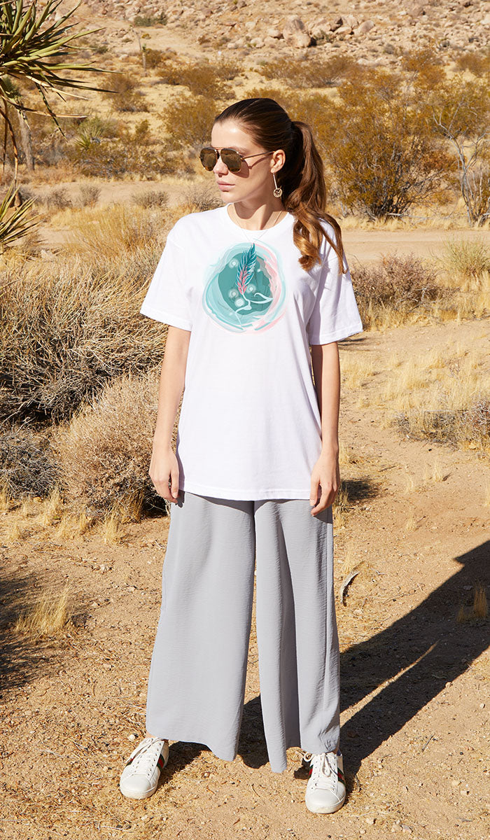 Short Sleeve Cotton T Shirt with Arabic Calligraphy-Hulm-White | Modest ...