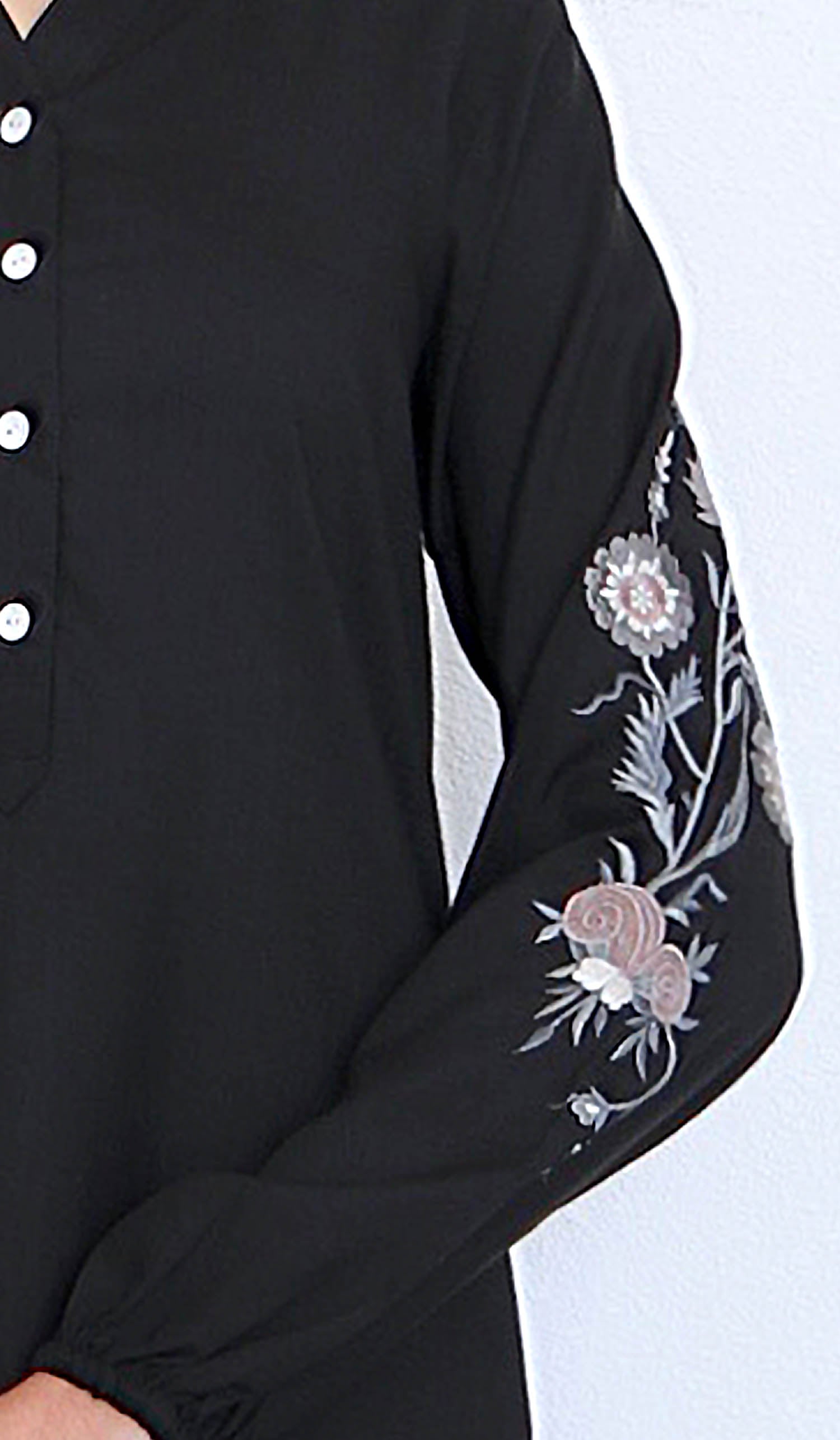 Zafira Embroidered Cotton Blend Modest Tunic - Black | Muslim Clothing ...